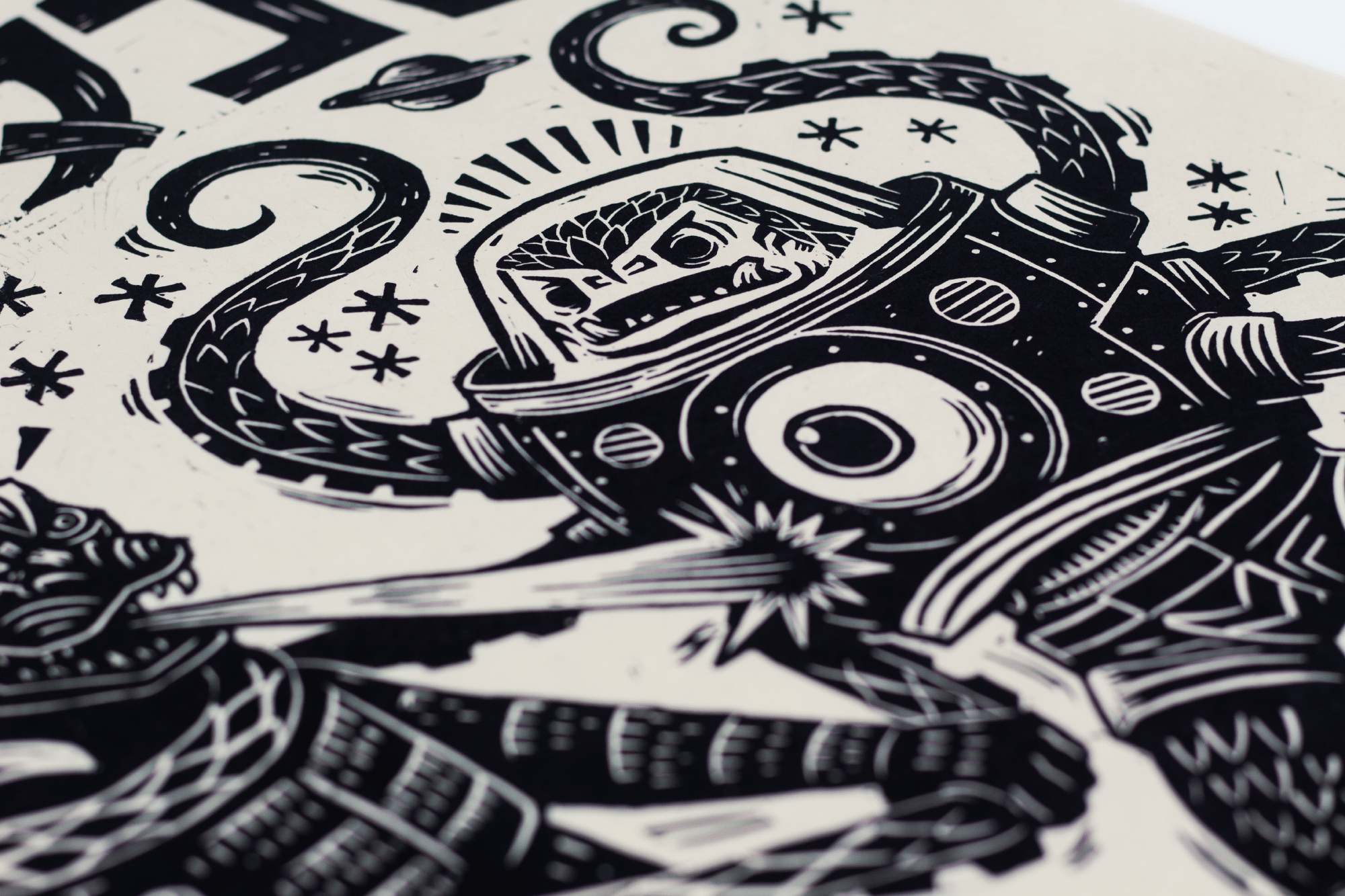 Godzilla vs. Takoro Linocut Poster – Mondo