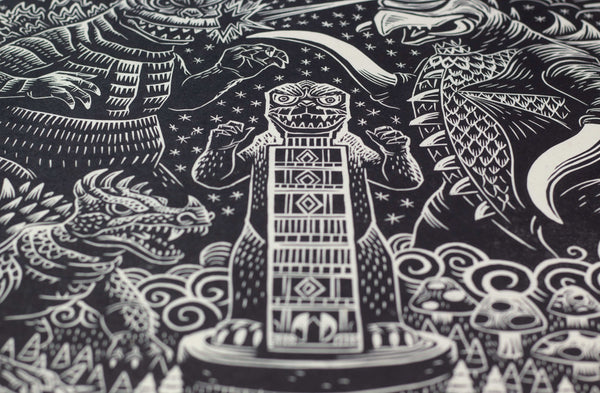 Godzilla vs Gigan Linocut Poster – Mondo